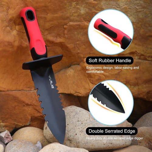 Metal Detecting Shovel, Heavy Duty Double Serrated Edge Digger, Black ...