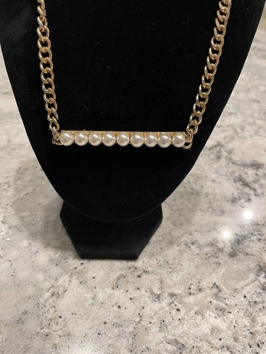 ALDO Statement Necklace Gold Tone Link Pearl Bar | eBay