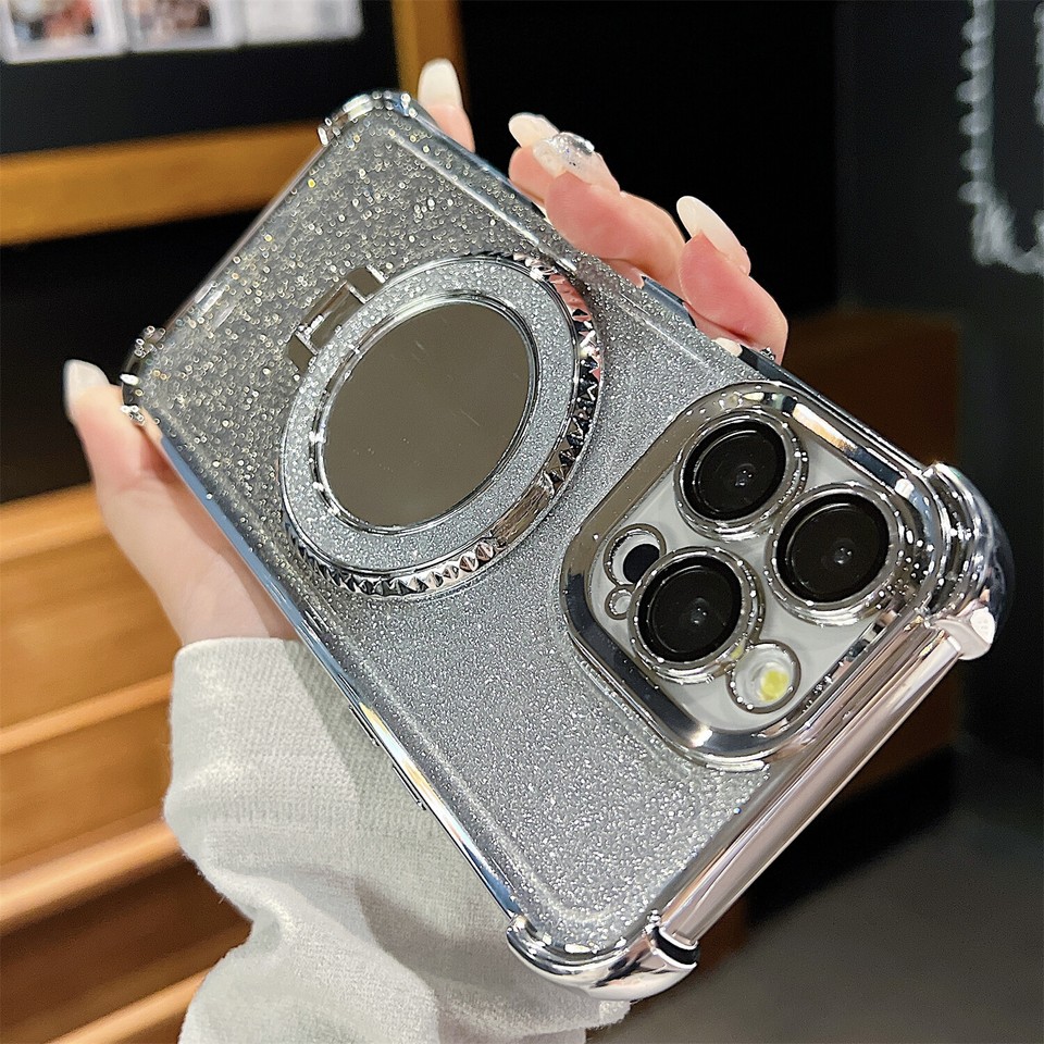 For iPhone 16 15 Pro Max 14 13 12 11 Bling Mirror Stand Mag Safe ...