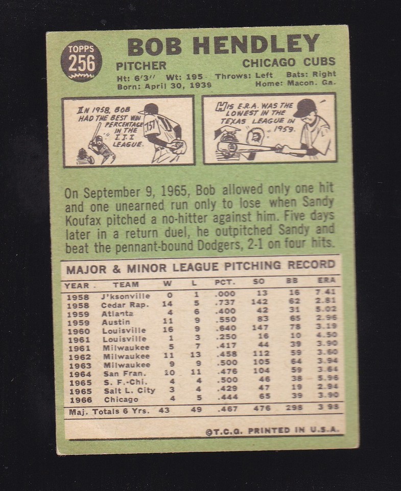 1967 Topps Bob Hendley #256 Chicago Cubs | eBay