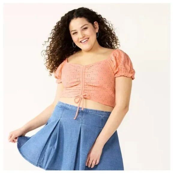 NEW - SO Brand Cinch Front Puff Sleeve Top (Plus Size 2X, pretty peach ...