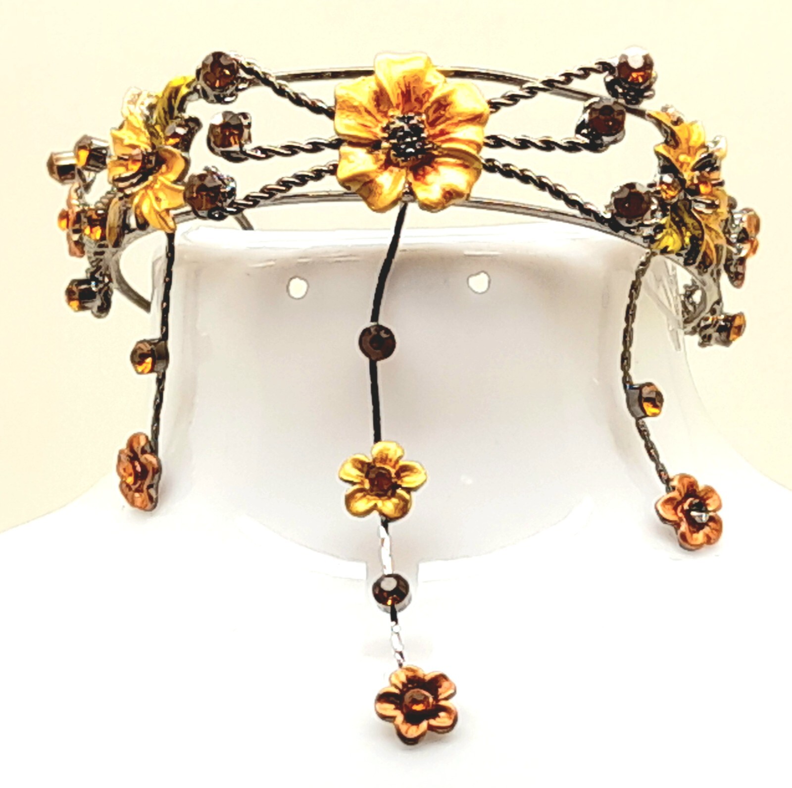 B001 Victorian style brown enamel Rhinestone Flower cuff open fashion ...