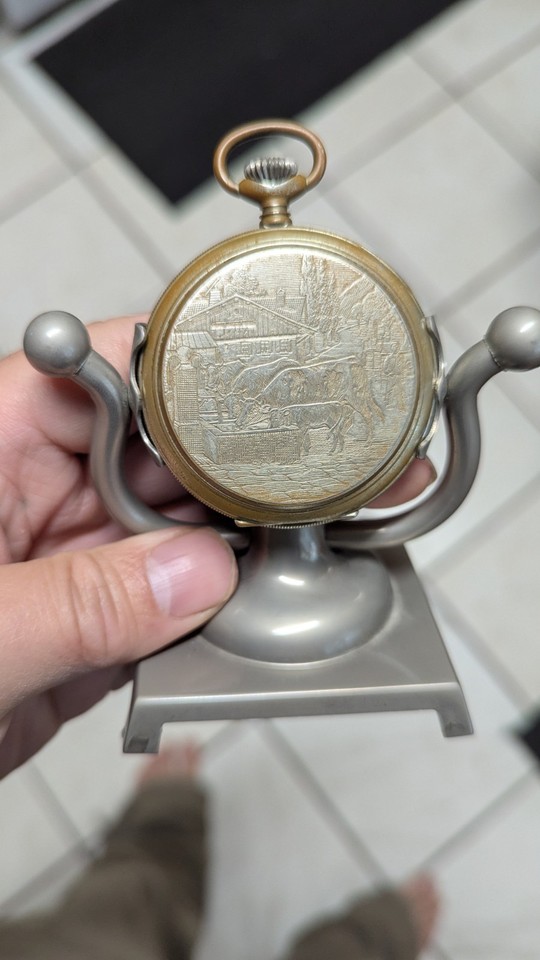 Aero Watch Neuchatel Pocket Watch With stand Farm Theme Swiss made | eBay