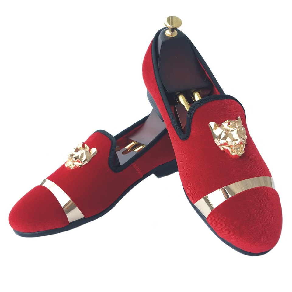 Men Red Velvet Loafers Wedding Dress Shoes with Red Bottom Buckle ...