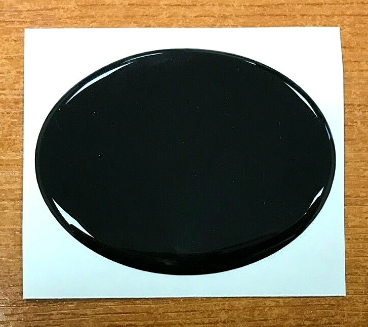 BLACK 65mm OVAL STICKER WITH TOUGH HARD WEARING HIGH GLOSS DOMED GEL ...