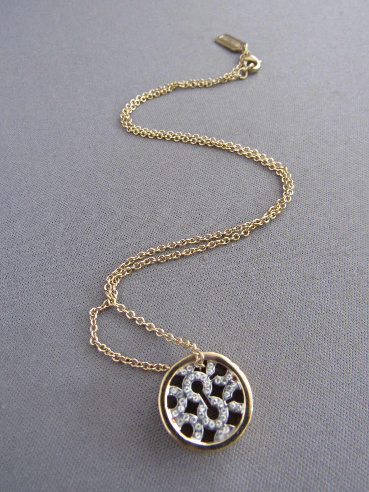 COACH GOLD TONE LOGO RHINESTONE PENDANT CHARM COLLAR … - Gem