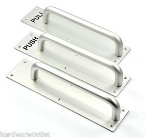 D PULL HANDLE ON PLATE Plain PUSH PULL Fire Door Aluminium or Brushed ...