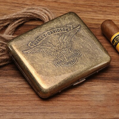 Vintage Metal Cigarette Case Bronze Box Double Sided Retro Harley ...