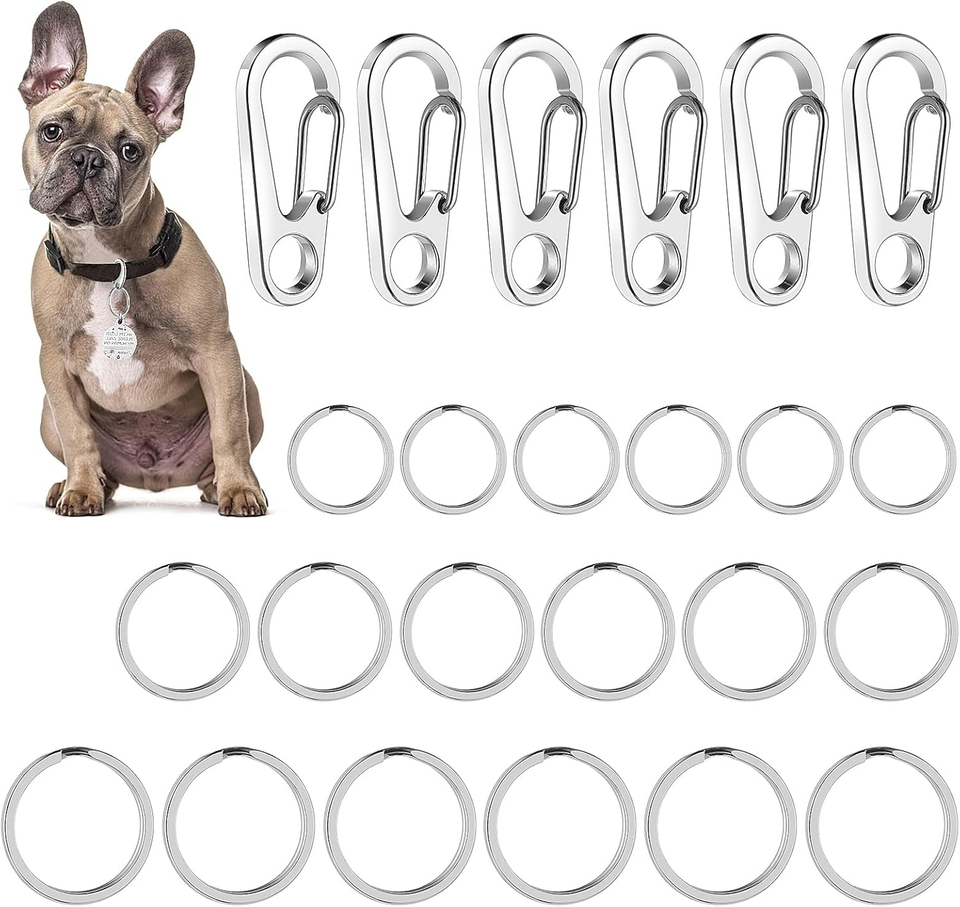 Dog Tag Clips with Rings, 24PCS Heavy Duty Stainless Steel Pet ID Tag ...