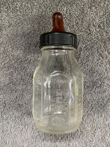 Vintage PYREX Glass Baby Bottle 4 oz. / 6 sided / Evenflo / Slit in ...