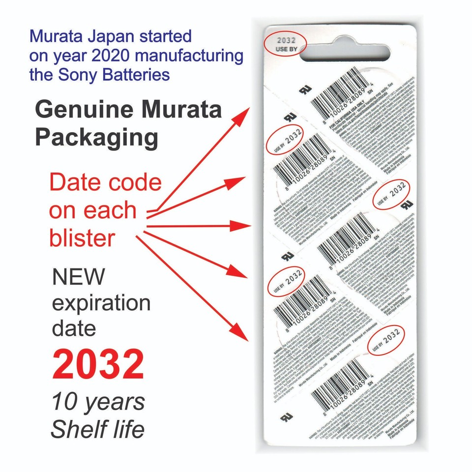 5 Murata (ex SONY ) CR2450 3V Lithium Coin Battery Expire 2032 FRESH ...