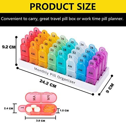 Monthly Pill Box Organiser 2 Times A Day Am Pm, Medicine Box with 32 ...