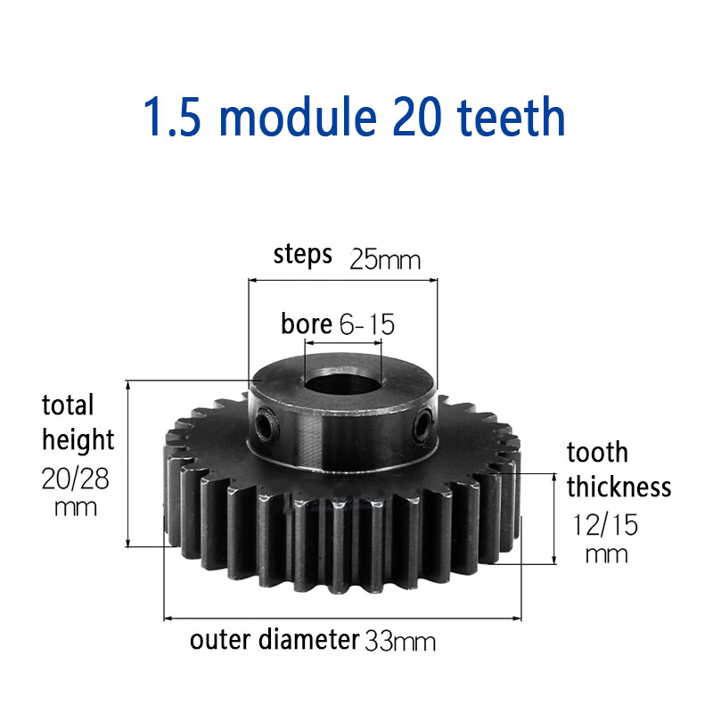 Mod 1.5 Steel Pinion Gear Spur Gears 15-80 Teeth 5-30mm Bore With Screw ...