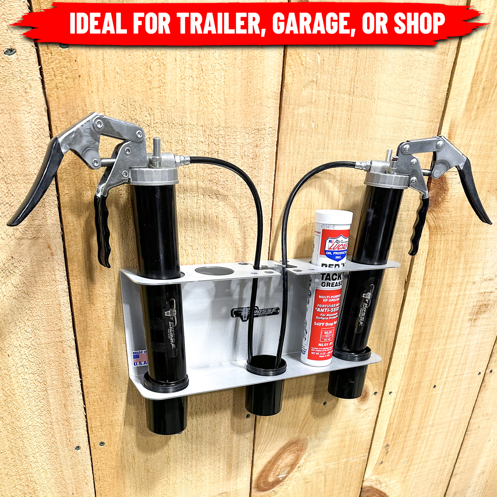 Pit Posse Double Hand Grease Gun Tube Storage Holder Caddy Trailer ...