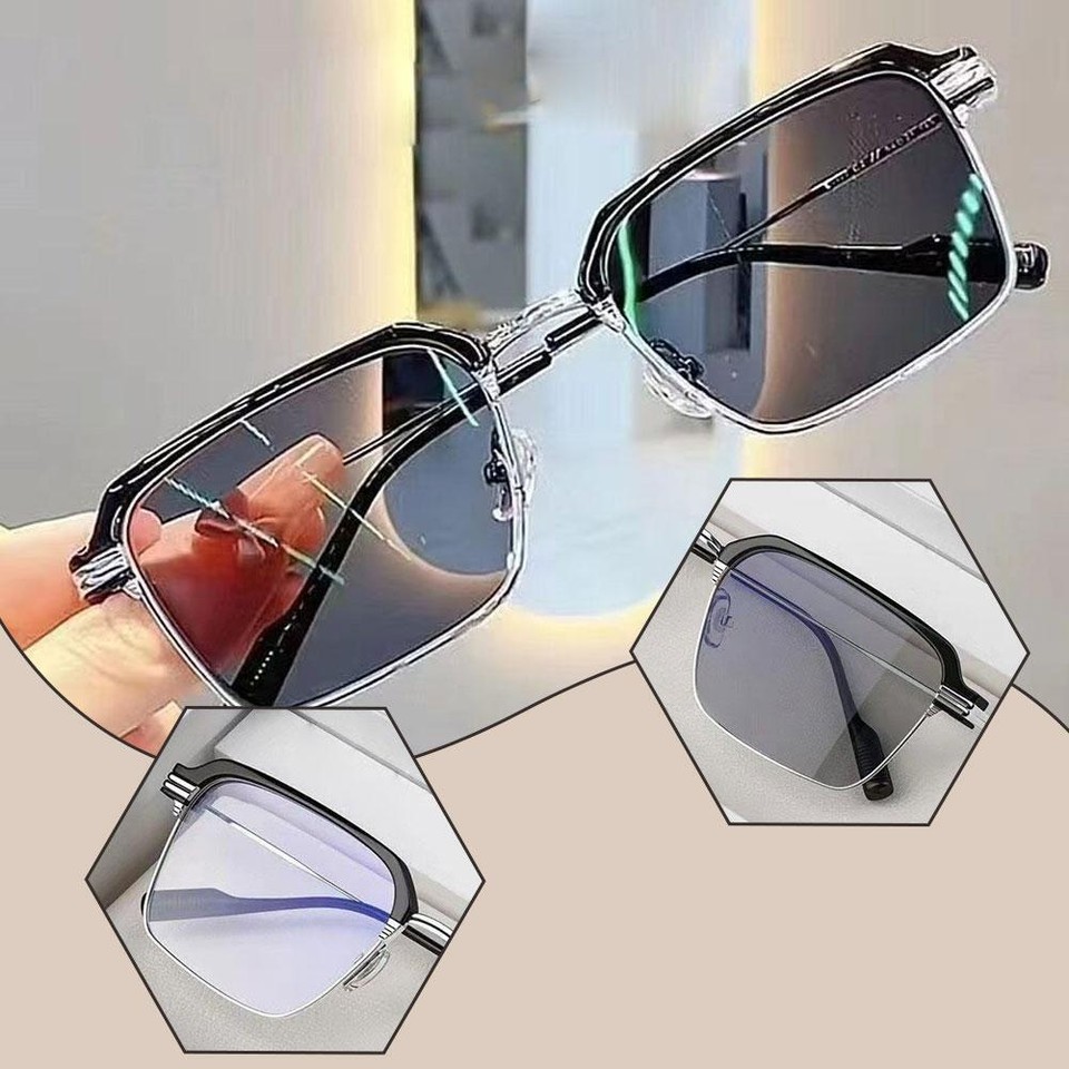 Light Sensitive Trendy Flat Lens' Half Frame Color Changing Glasses ...