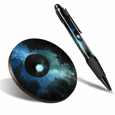 1 x Round Coaster & 1 Pen - UFO Alien Flying Saucer Aliens Space #8829 ...