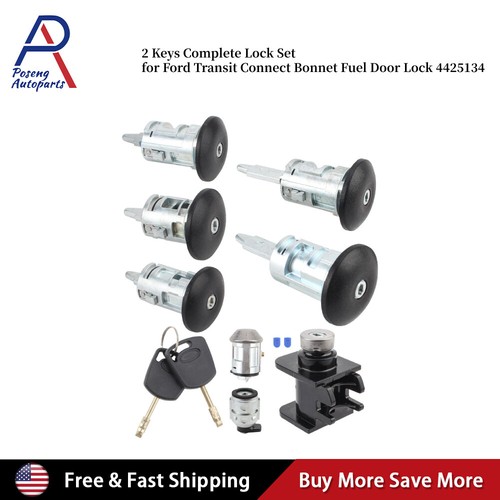 2 Keys Complete Lock Set For Ford Transit Connect Bonnet Fuel Door Lock ...
