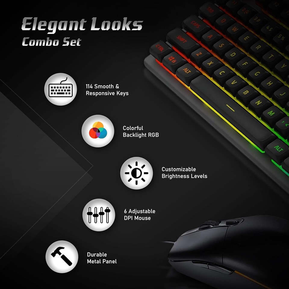 HP Wired Gaming Keyboard & Mouse HPKM300F Rust +Scratch Proof Metal ...