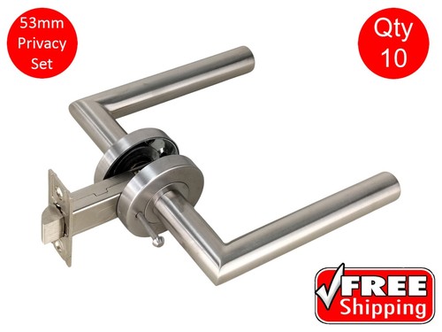 10 X PASSAGE SETS PRIVACY DOOR HANDLES 53MM LEVER LOCK STAINLESS STEEL ...