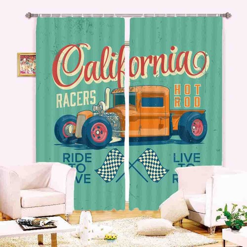 Black White Chequere Flag 3D Blockout Photo Print Curtain Fabric ...