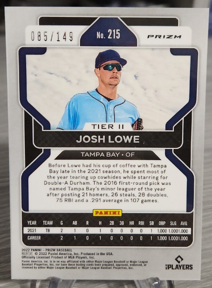 Josh Lowe 2022 Panini Prizm Red Mojo Prizm /149 Rookie #215 Tampa Bay ...