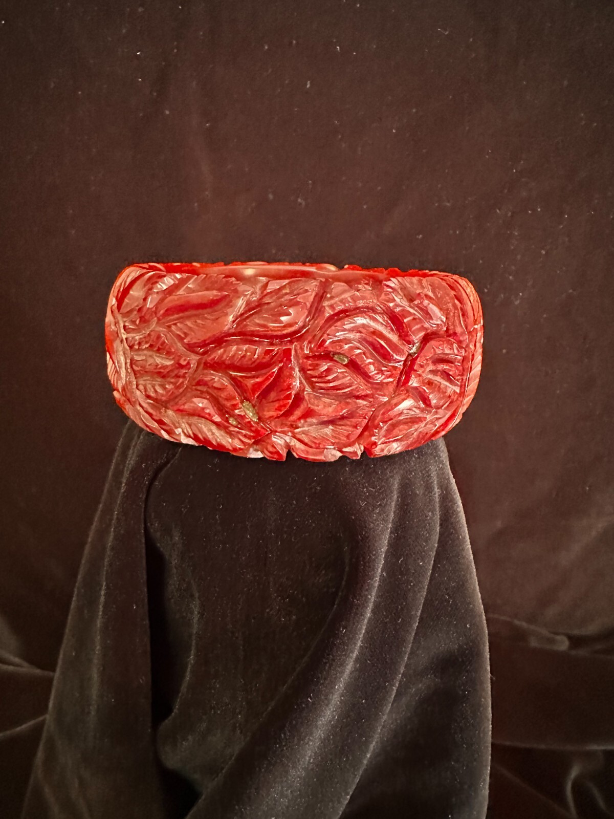 Vintage Deep Red Carved Bakelite Bracelet - Gem