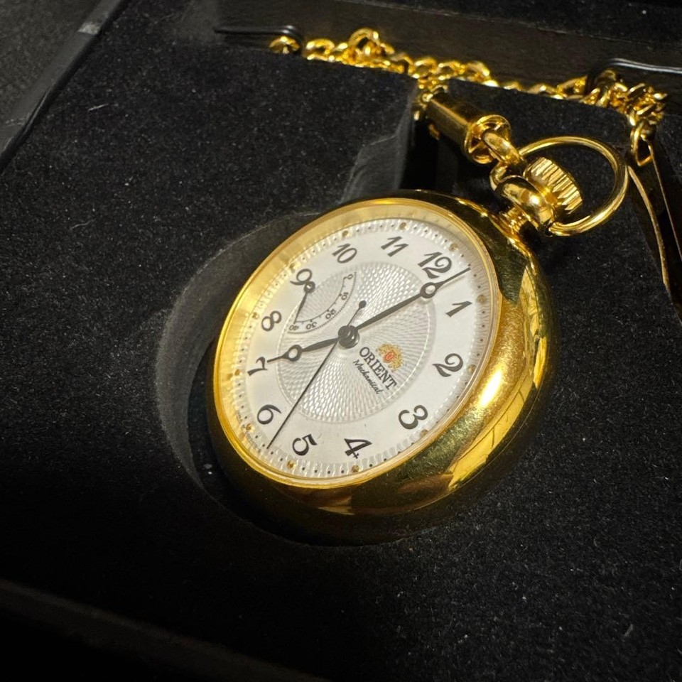 Orient Gold Pocket Watch With Chain Item No. Wv0021Dd | eBay UK