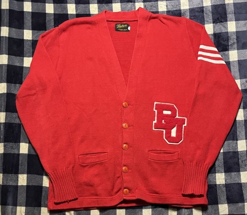 Vintage Dehen Knitting Co Red Caridgan Sweater Boston University USA ...