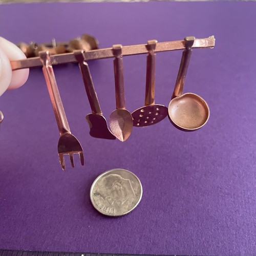 Vintage Miniature Copper Kitchen Set Hanging Utensils Colander Pots ...