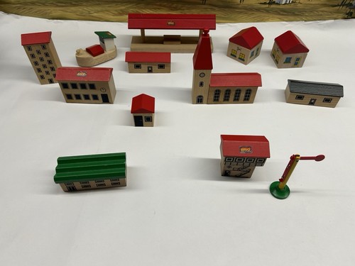 BRIO #33374 Wooden Railway Town Buildings Block Set Sweden 80's ...