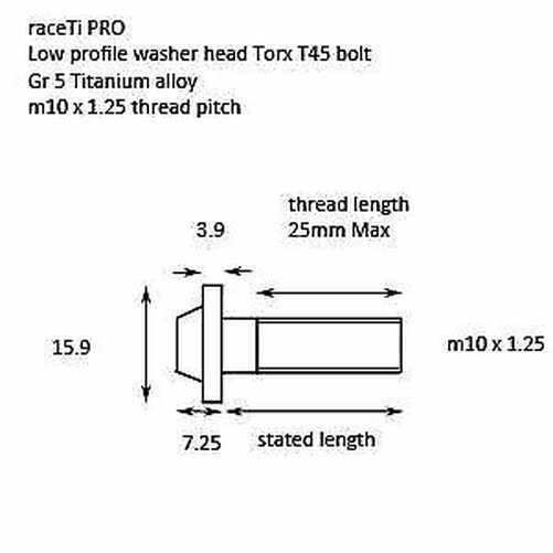 m10 x 40 mm Titanium Low Profile Torx t45 Bolt Screw x 1.25 gr5 Ti ...