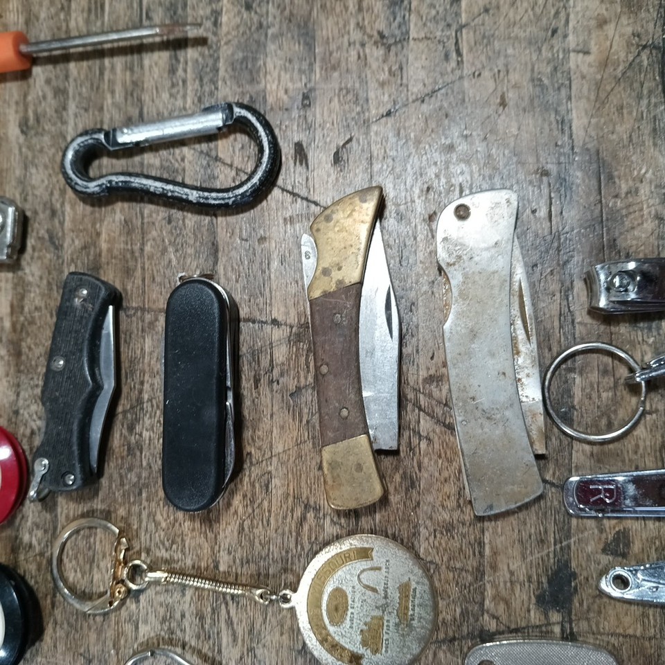 Vintage Lot Keys Keychains Nike Junk Drawer Pocket Knives Timex Watch ...