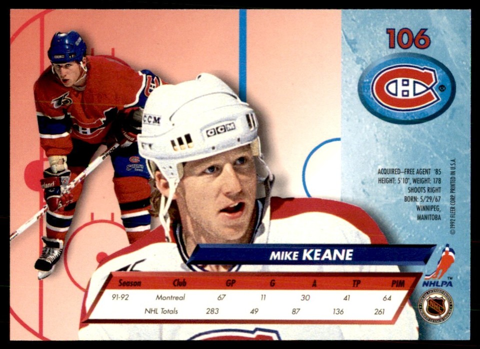 1992-93 Ultra Mike Keane Montreal Canadiens #106 LP | eBay