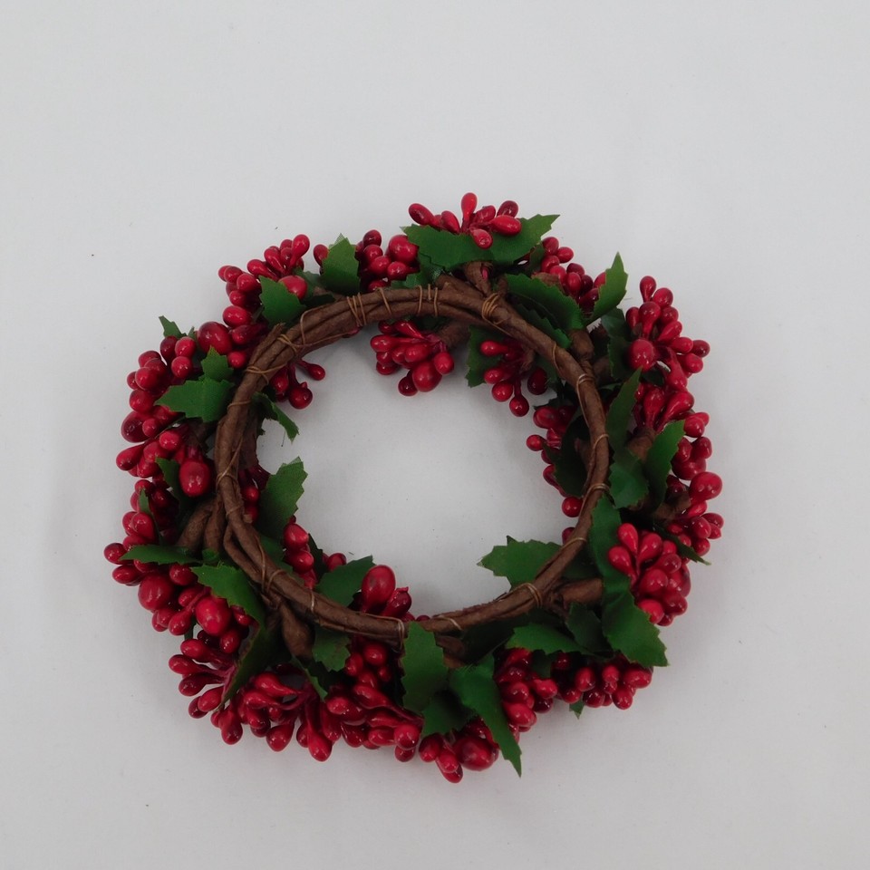 Red Berry Candle Ring or Christmas Wreath Holiday Decor 6" Diameter ...