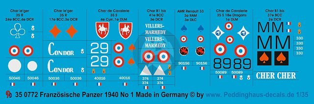 Peddinghaus 1/35 French Tank Markings 1939-1940 WWII No.1 (7 tanks ...
