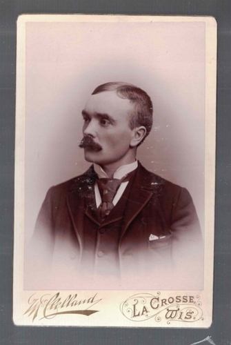 C 1888 Handsome La Crosse WI Man Moustache Dark Suit Big Knot Tie ...