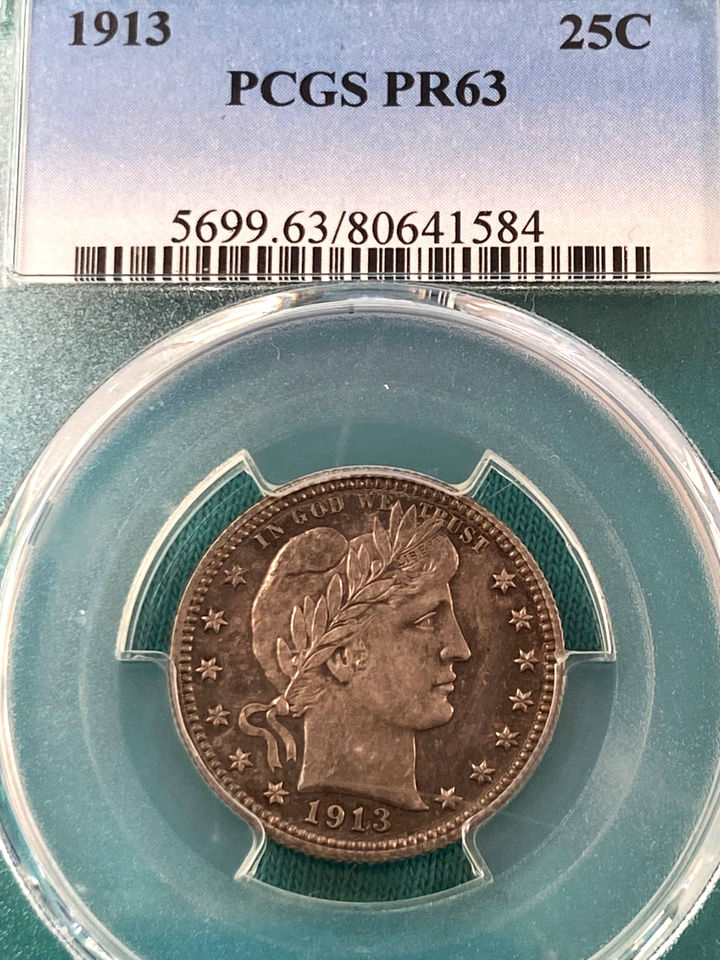 1913 US 25C & 50C Proof Barber Pair PCGS PR63 - Matching Two Coins Set ...