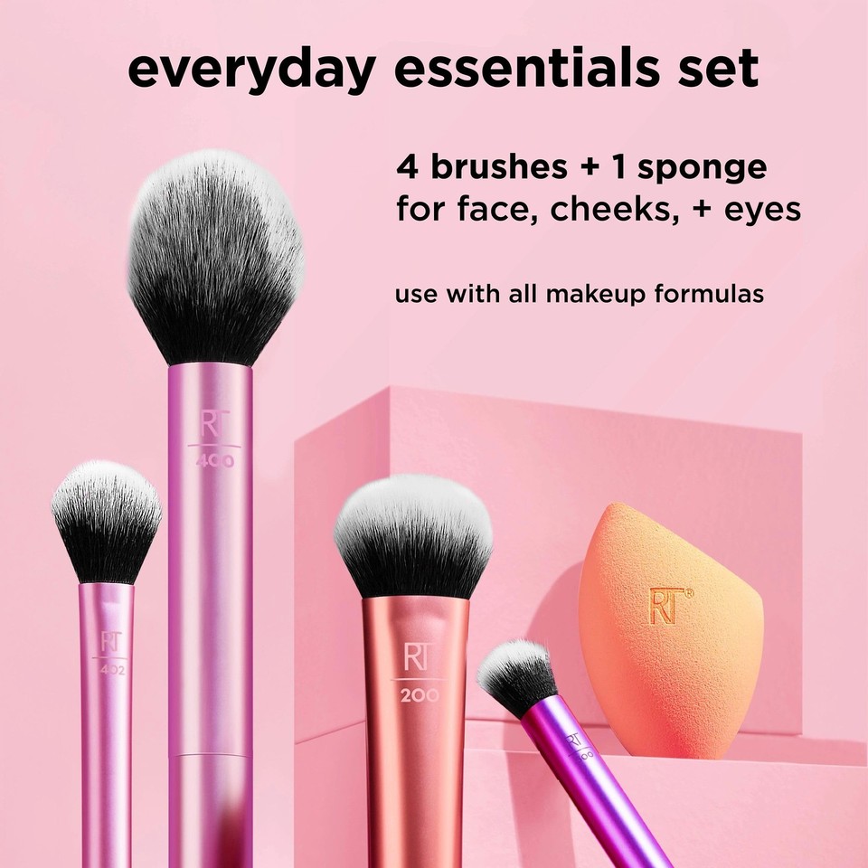 5 Piece Everyday Essentials Makeup Brush Set Includes 4 Brushes ...