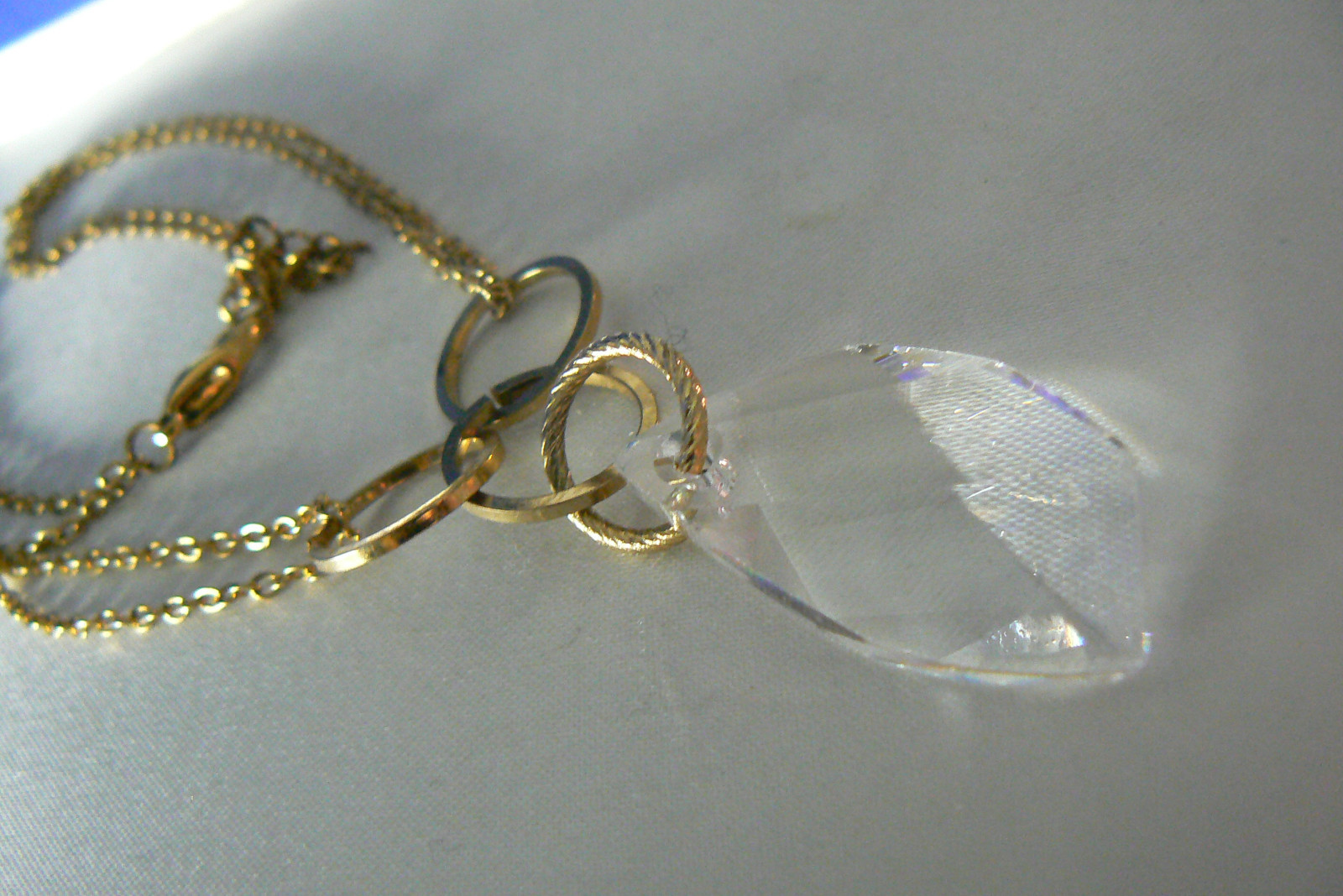 Gold tone metal Double chain Crystal Rock pendant necklace 16.5"L | eBay