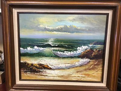 Oil on Canvas Painting Signed W. Lucas Beautiful Seascape Ocean Beach ...