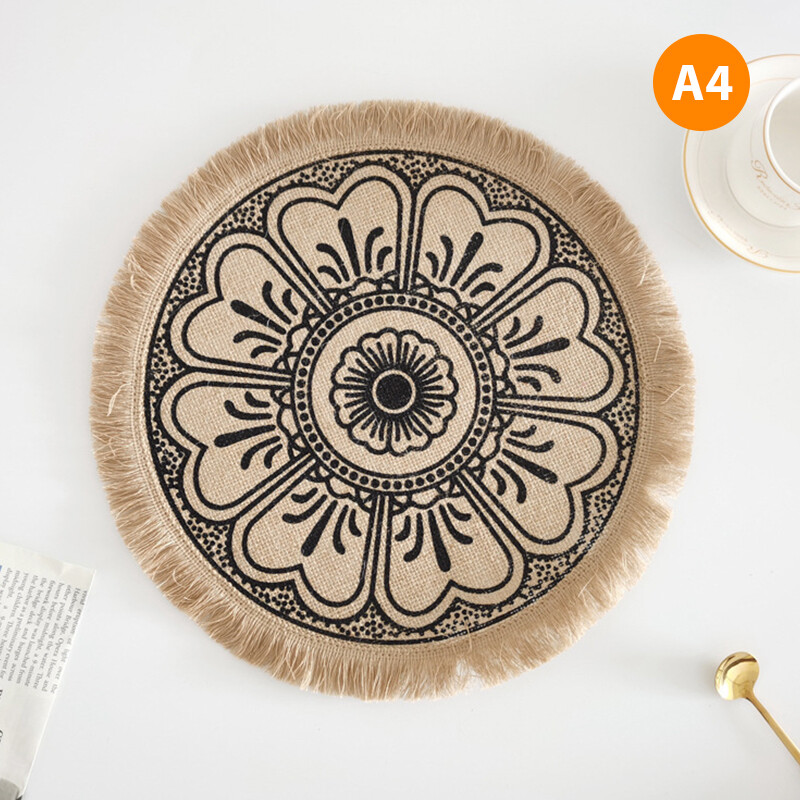 Ins Style Simple Hand~Woven Jute Placemat Coasters Retro Cotton Linen ...