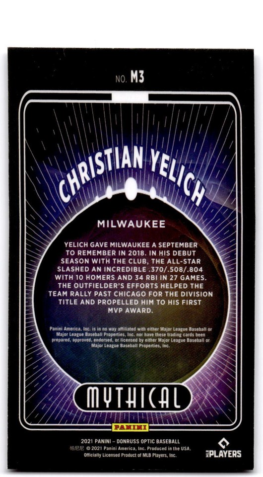 2021 Donruss Optic #M3 Christian Yelich Mythical | eBay