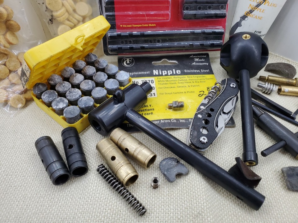 Muzzleloader Parts LOT Flints Tools Jags Balls Sights TC Flintlock ...