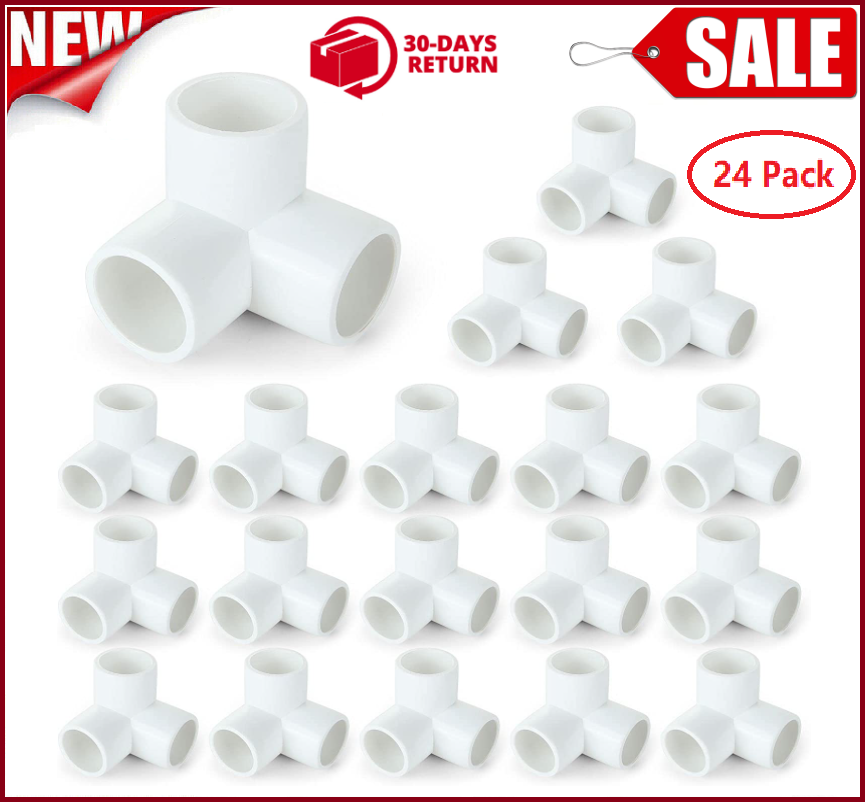 PVC 3 Way Elbow Fittings, 3/4" Pipe Fitting Connectors 24-Pcs Tee ...