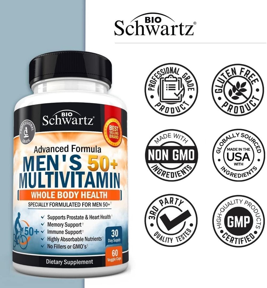 Once Daily Multivitamin for Men 50 & Over Supplement, Heart Health ...