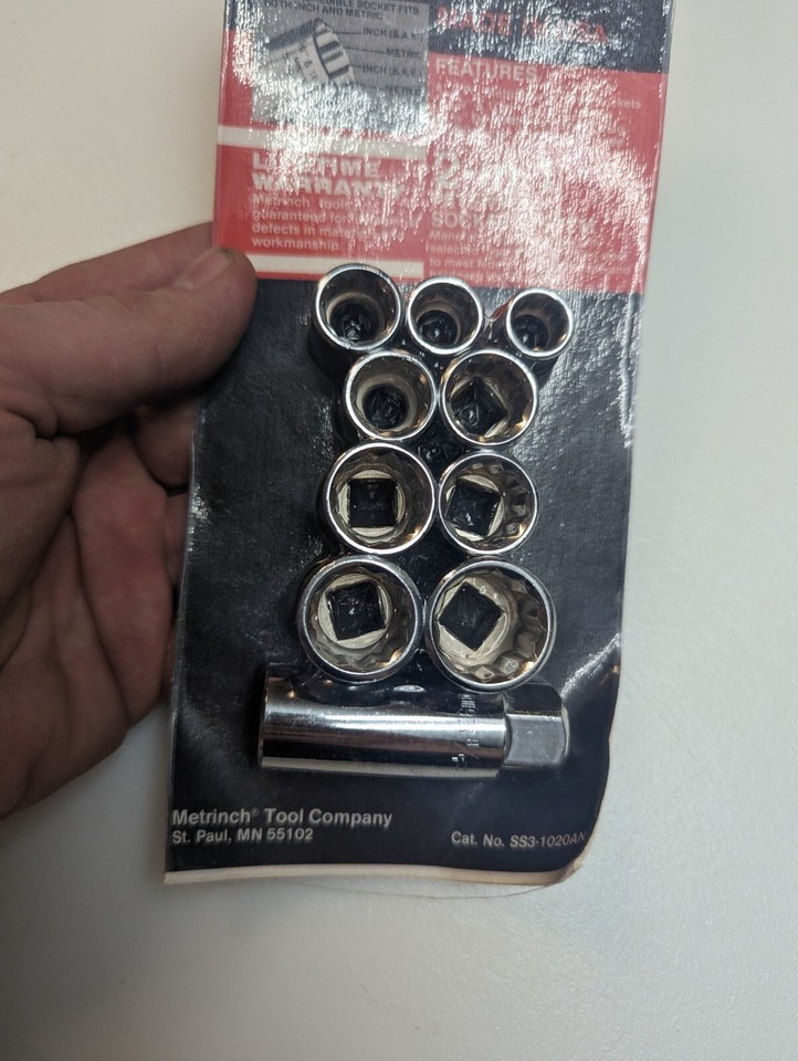 Vintage NOS Original Metrinch USA 10pc 3/8" Drive 12 Point Socket Set ...