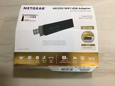 Netgear A6200 WiFi USB Adapter AC1200 Dual Band Gigabit Model A6200 ...