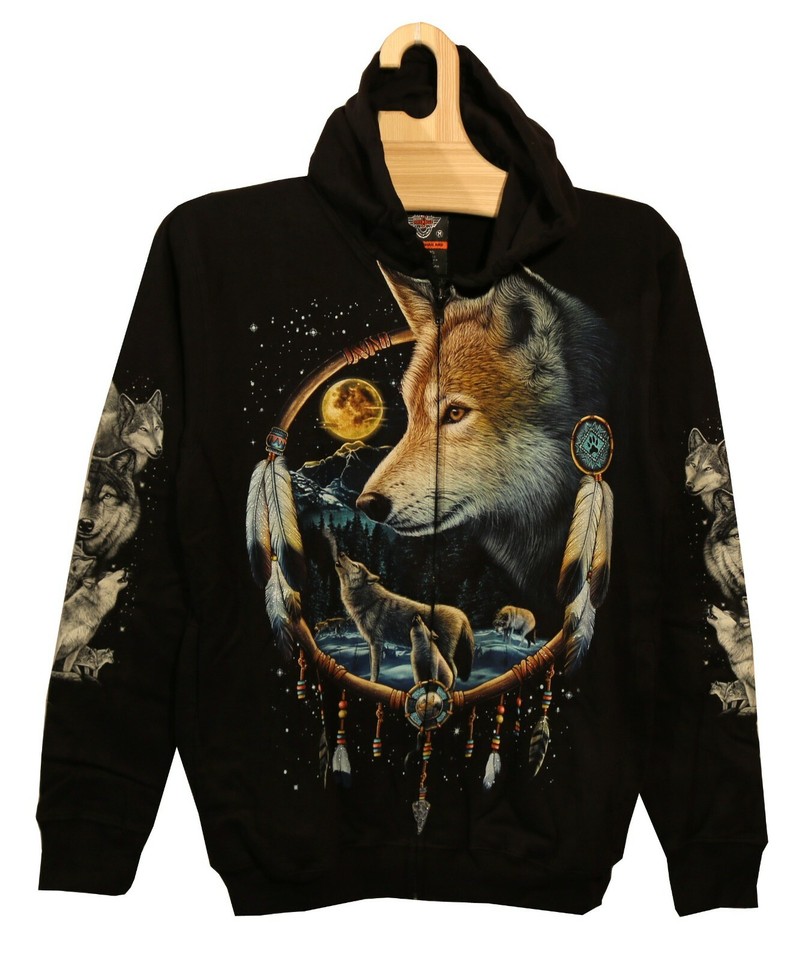 Biker Sweat Jacke Wolf Gr. M L XL Indianer Traumfänger Hoody Hoodie ...