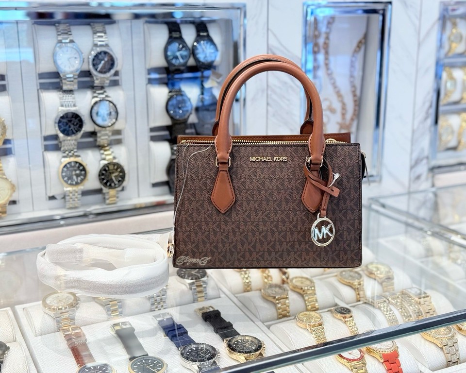 Michael Kors Sheila Small Logo Satchel Shoulder Crossbody Bag MK Brown ...