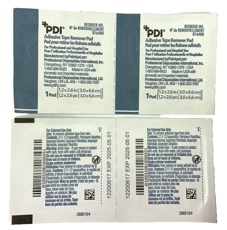 200 Ct PDI B16400 Adhesive Tape Remover Pad Exp. 25-26 | eBay